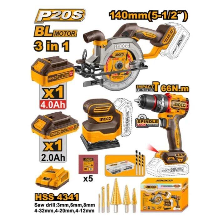 Kit combo sans fil INGCO 20V professionnel - 3 outils | Bricochoix